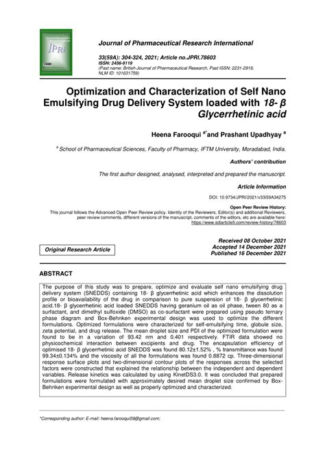 Pdf Optimization And Characterization Of Self Nano Emulsifying Drug Delivery System Loaded