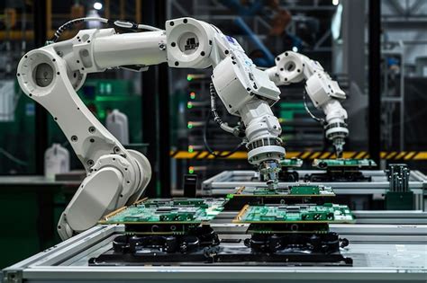 Premium Photo Robotic Arms Assembling Circuit Boards For Electronics Manufacturing