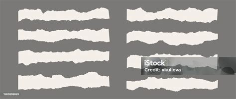 찢어진 종이 조각의 집합입니다 가장자리가 들쭉날쭉한 얇고 긴 재료 스트립 베이지 색 찢어진 수평 조각 모음 콜라주 텍스트 상자 배너 스티커를 위한 질감 있는 그런지 요소