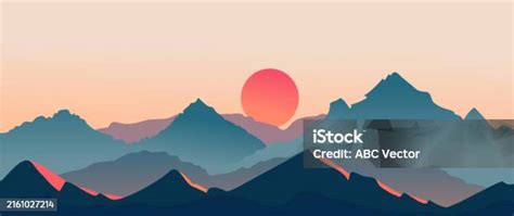 추상 산 풍경 배경 자연 벽 장식 아트 프린트 미니멀리스트 파노라마 언덕 모험 및 여행보기 디자인 벡터 일러스트 레이 션 0명에 대한 스톡 벡터 아트 및 기타 이미지