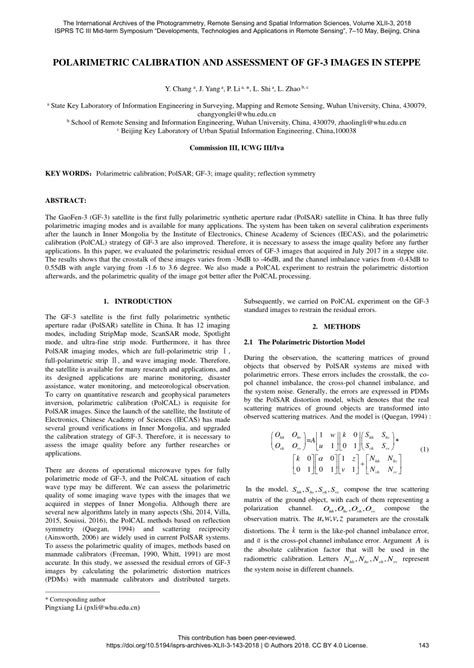 PDF POLARIMETRIC CALIBRATION AND ASSESSMENT OF GF IMAGES IN STEPPE