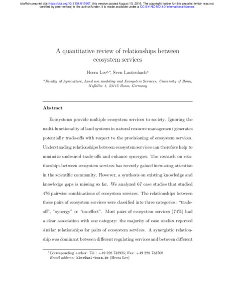 Pdf A Quantitative Review Of Relationships Between Ecosystem Services