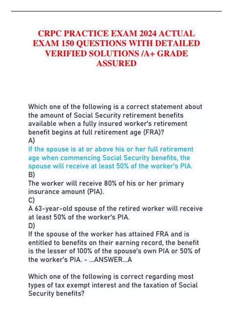 Crpc Practice Exam 2024 Actual Exam 150 Questions With Detailed Verified Solutions A Grade