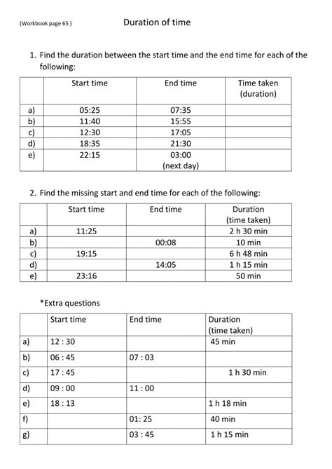 Time Duration Worksheets Time Worksheets