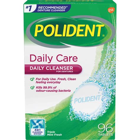 Polident Daily Care Denture Cleaner Tablets 96 Count Kills 99 9