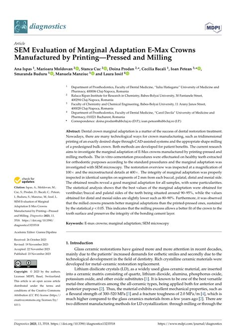 Pdf Sem Evaluation Of Marginal Adaptation E Max Crowns Manufactured By Printing—pressed And