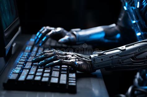 Robotic Hand Typing On A Keyboard Showcasing Advanced Technology In Action Robot Working With