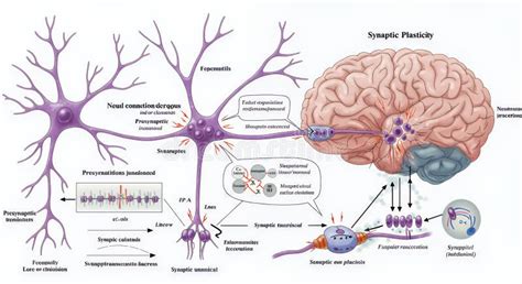 Diagram Of Synaptic Plasticity Showing Brain And Neuronal Communication Pathways Stock