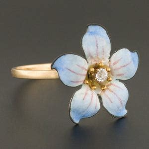14k Gold Enamel And Diamond Flower Ring Antique Pin Conversion Ring