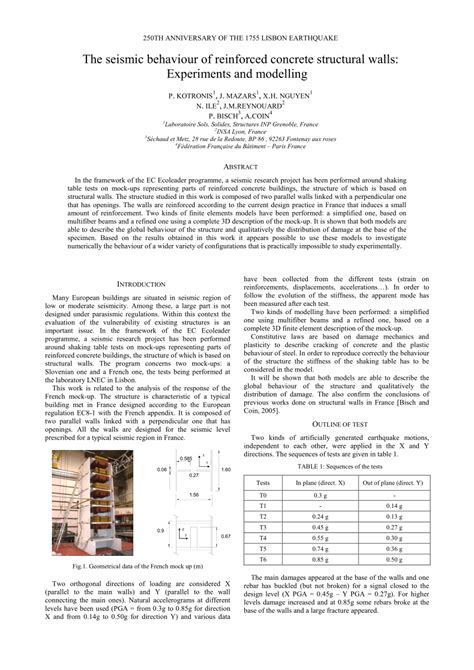 Pdf The Seismic Behavior Of Reinforced Concrete Structural Walls Experiments And Modeling