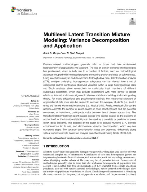 Pdf Multilevel Latent Transition Mixture Modeling Variance Decomposition And Application