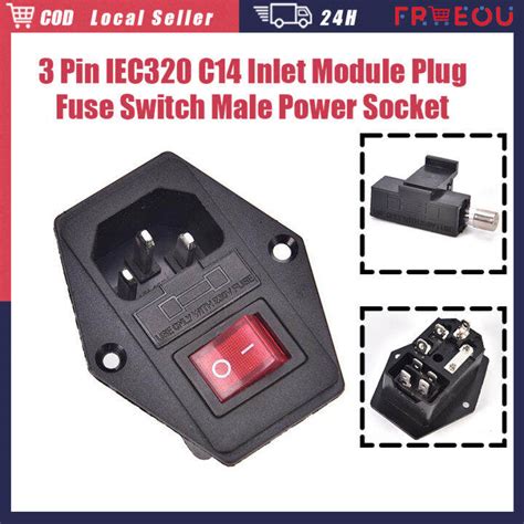 10a 250v 3 Pin Iec320 C14 Inlet Module Plug Fuse Switch Male Power Socket Ac01a With Fuse Switch