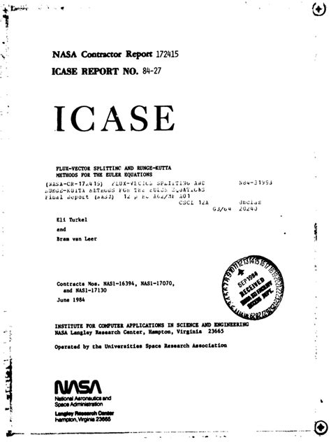 Pdf Flux Vector Splitting And Runge Kutta Methods For The Euler Equations