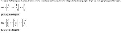 Solved For Each Of The Following Sets Of Vectors Determine Chegg