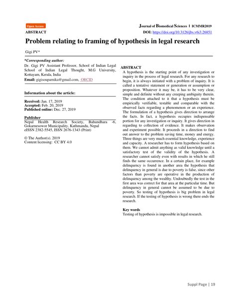 Pdf Problem Relating To Framing Of Hypothesis In Legal Research