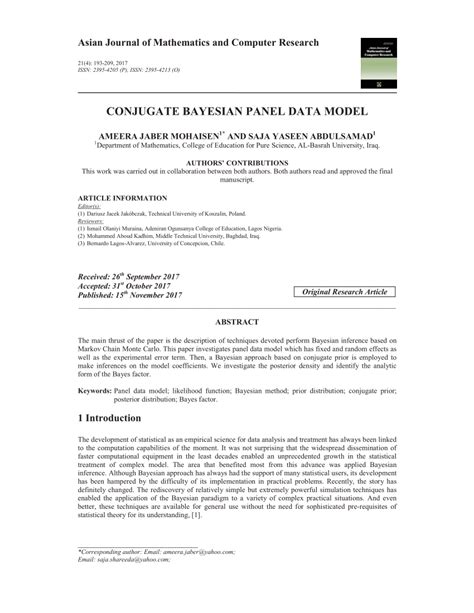 Pdf Conjugate Bayesian Panel Data Model