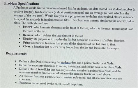 Solved Problem Specification A Professor Would Like To