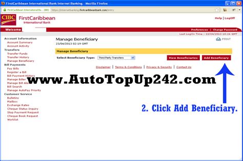 Direct Bank Transfer CIBC AutoTopUp