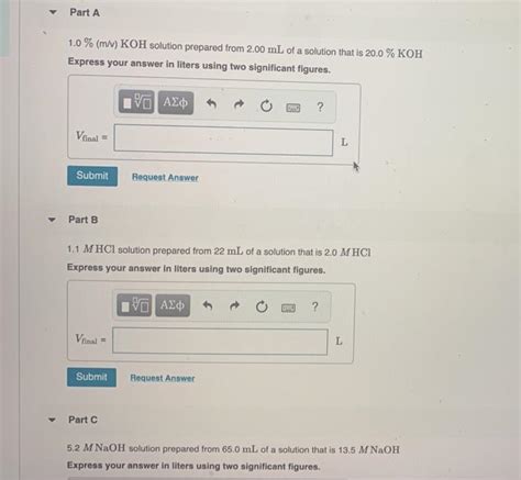 Solved Part A M V KOH Solution Prepared From ML Chegg