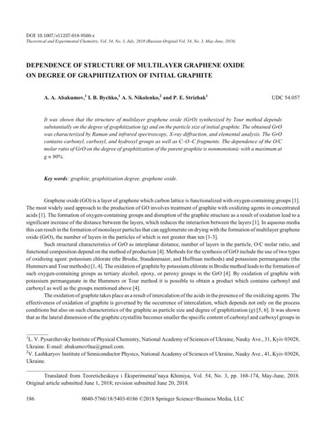 Pdf Dependence Of Structure Of Multilayer Graphene Oxide On Degree Of