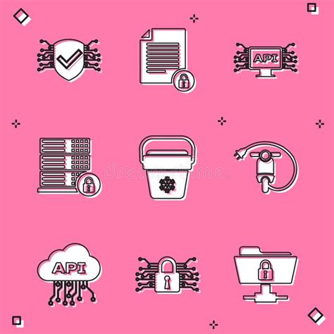 Set Cyber Security Document And Lock Computer Api Interface Server With Cooler Bag And