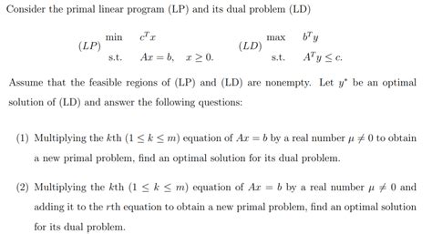 Solved Consider The Primal Linear Program Lp And Its Dual