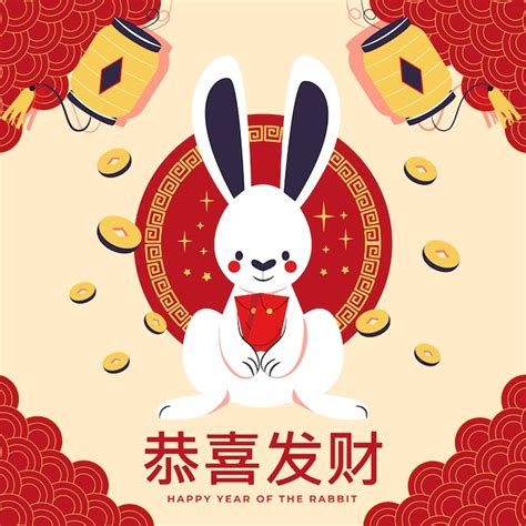 중국 새 해 축 하에 대 한 평면 그림 프리미엄 벡터