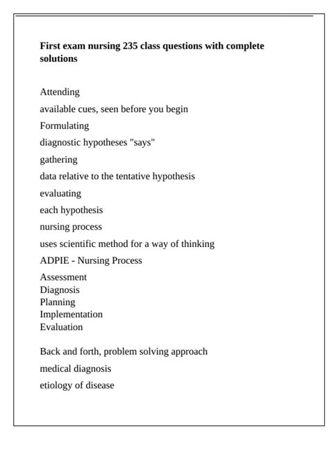 First Exam Nursing 235 Class Questions With Complete Solutions