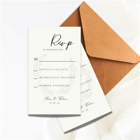 Editable Wedding Rsvp Kindly Reply Card Template Vintage Cream Leafy
