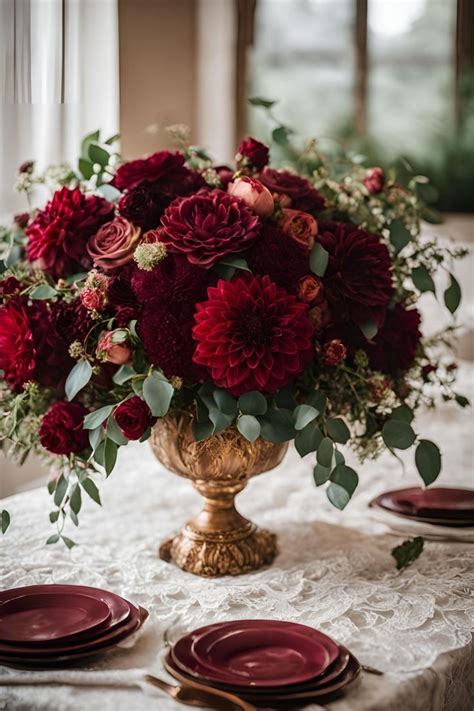 Burgundy Red Floral Wedding Table Centre Piece Red Wedding Flowers