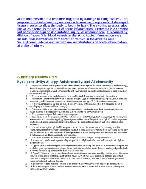 Summary Of Patho Text Chapters Acute Inflammation Is A Response