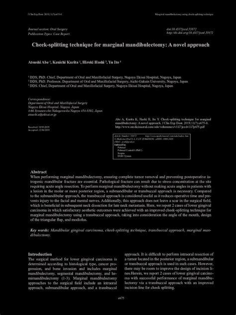 Pdf Cheek Splitting Technique For Marginal Mandibulectomy A Mandibulectomy Segmental