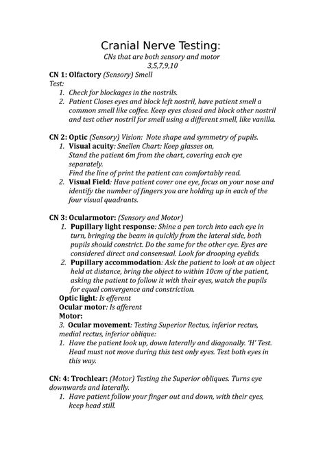 Cranial Nerve Testing Cranial Nerve Testing CNs That Are Both Sensory And Motor 3 5 7 9 10 CN
