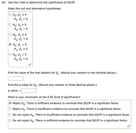Solved B Use The T Test To Determine The Significance Of Chegg