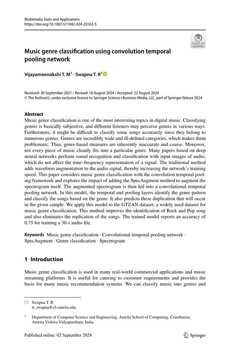 Pdf Music Genre Classification Using Convolution Temporal Pooling Network