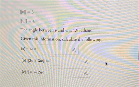 Solved W The Angle Between V And W Is Chegg Com