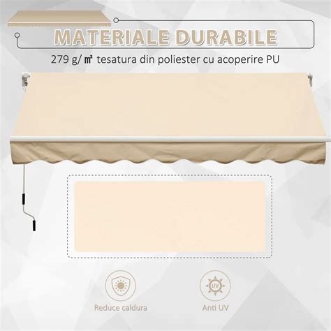 Outsunny Perdea Parasolar Rulou De Perete Pentru Exterior Impermeabilă Din Aluminiu și