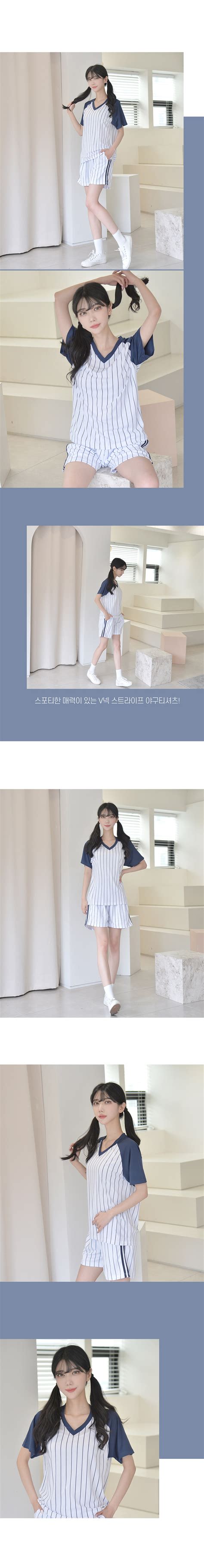 교복몰 V넥 스트라이프 야구 티 셔츠 10 Colors 반티 단체 단체복 유니폼 마롱패션