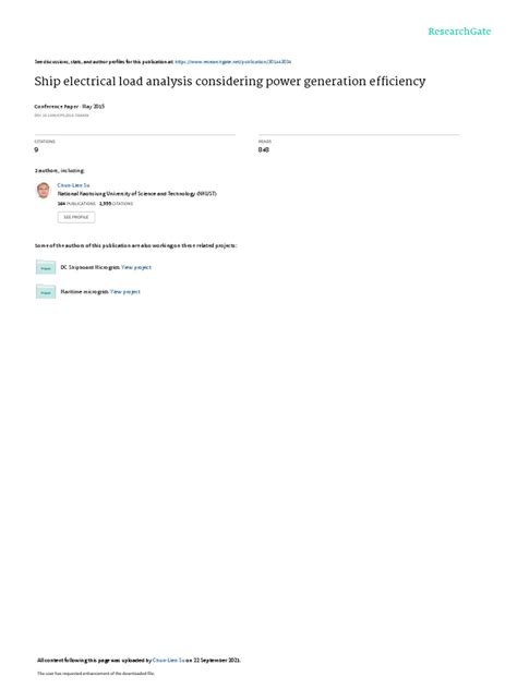 Ship Electrical Load Analysis Considering Power Generation Efficiency Pdf Pump