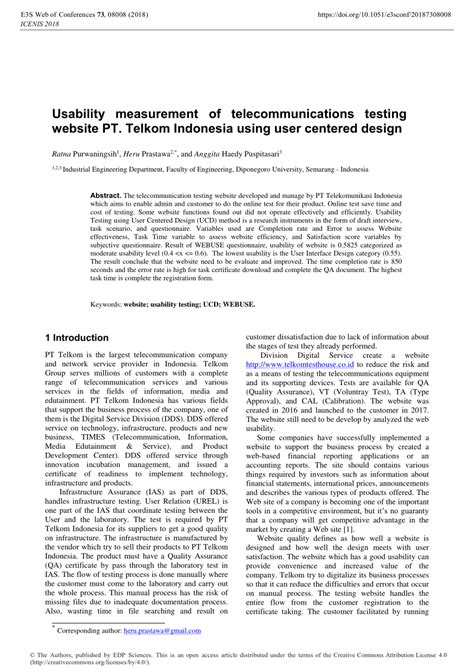 PDF Usability Measurement Of Telecommunications Testing Website PT Telkom Indonesia Using