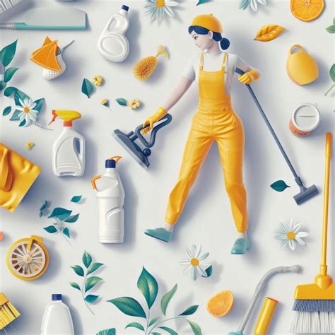 A Drawing Of A Woman With A Broom And A Sprayer Premium Ai Generated