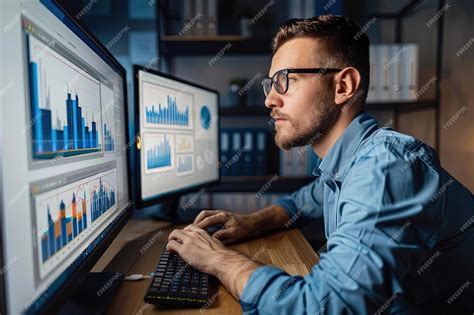 Premium Photo A Man Sitting In Front Of A Computer Screen