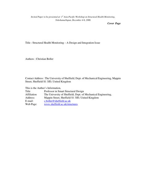 Pdf Structural Health Monitoring A Design And Integration Issue