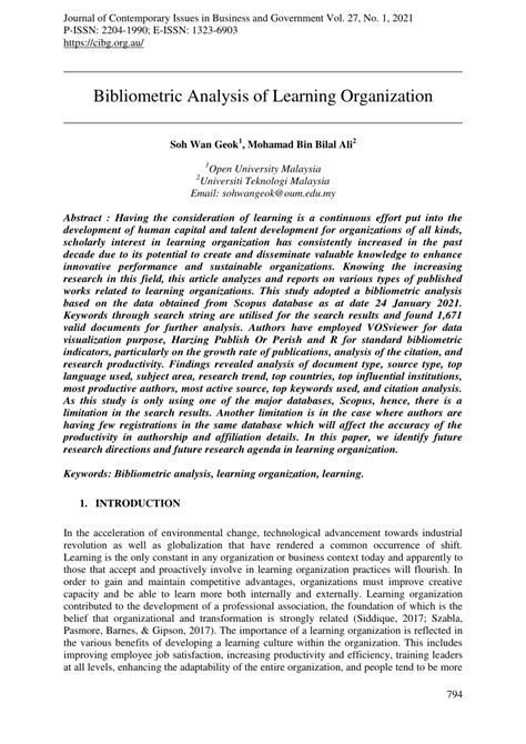 Pdf Bibliometric Analysis Of Learning Organization