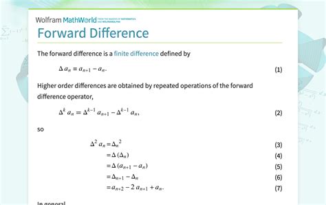 Forward Difference From Wolfram Mathworld Forward Difference From Wolfram Mathworld