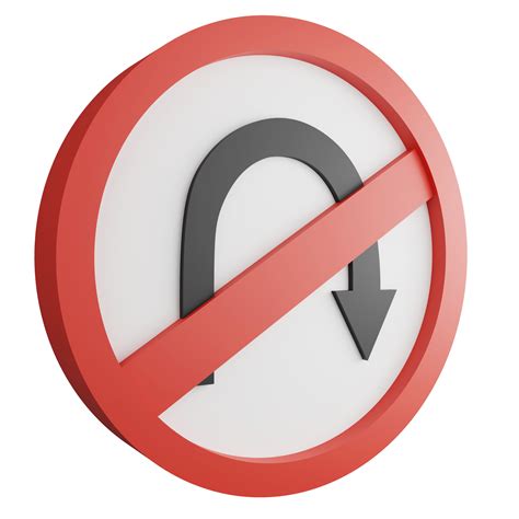 D Render No U Turn Right Sign Icon Isolated On Transparent Background Red Mandatory Sign