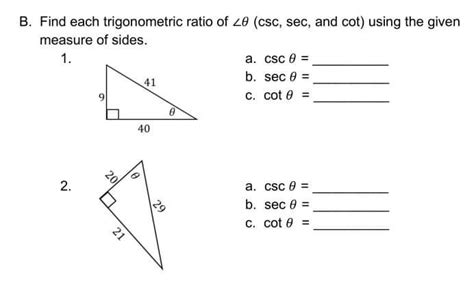 solved b find each trigonometric ratio of ∠ θ csc sec and cot