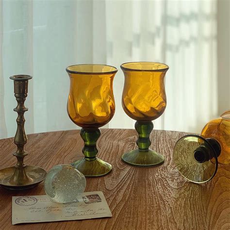 레어 빈티지 핸드 블로운 고블렛