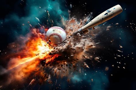 Premium Photo Baseball Bat Striking In The Explosion