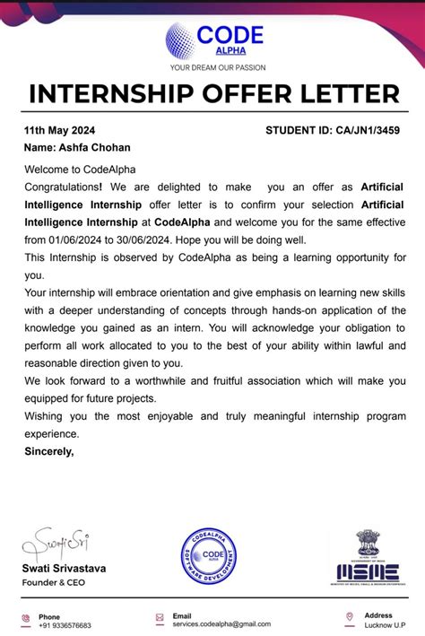 Ashfa Shakeel On Linkedin Ai Internship Codealpha Futuretech